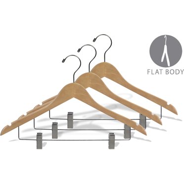 Wavy Wood Combo Hanger w/ Cushion Clips, Box of 25 Space Saving 17 Inch ...