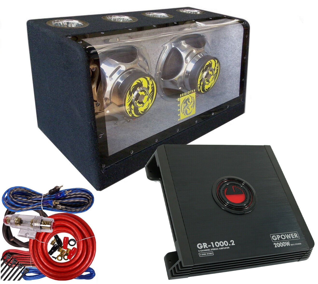 Audiotek 12" 2000W BandPass Loaded SUB Box+ Gravity 2000W CAR Amplifier ...