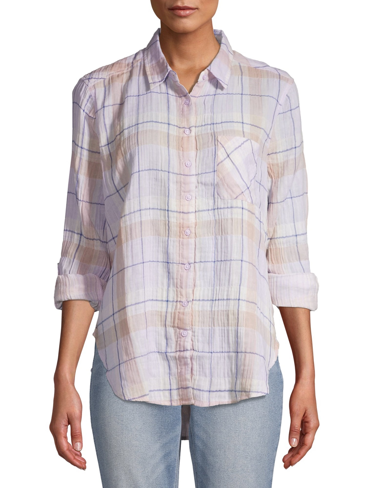 Time and Tru Women's Button Front Top - Walmart.com