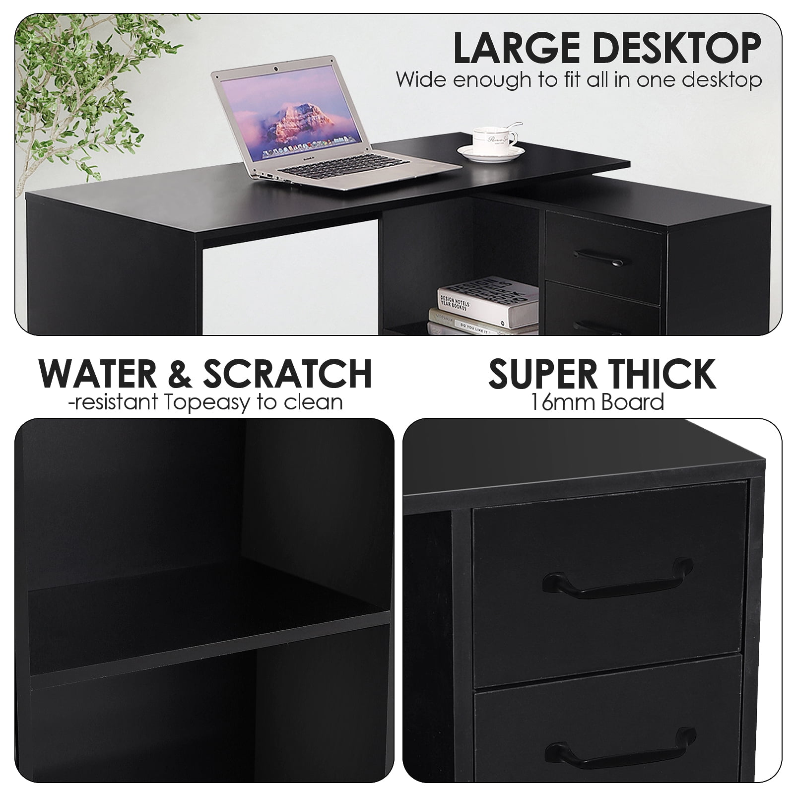 Buy WOODYHOME L-Shaped Corner Computer Desk 180 Degree Rotating Laptop ...