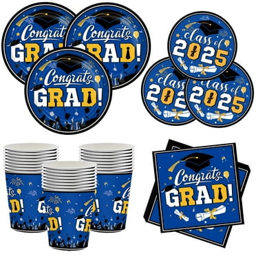 Blue Graduation Plates 9in 8 Count - Blue Graduation Party Supplies ...