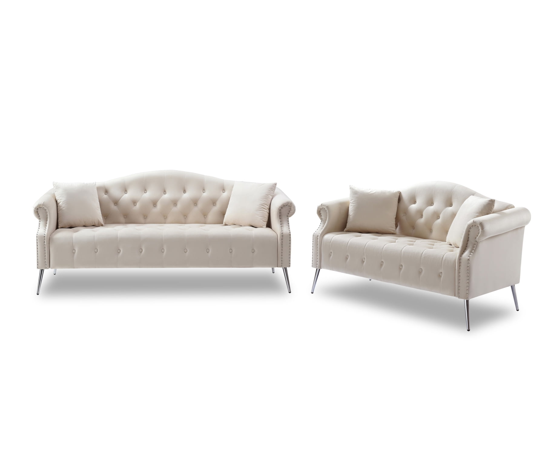2 PCS Velvet Upholstered Sofa Set, 2 Seater Sofa and 3 Seater Sofa Set ...