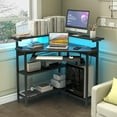 Auromie Corner Desk with LED Light, Monitor Stand, Keyboard Tray, USB ...