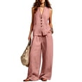 Cagogo Women's V Neck Sleeveless Two Piece Set Casual Wide Leg Pants ...