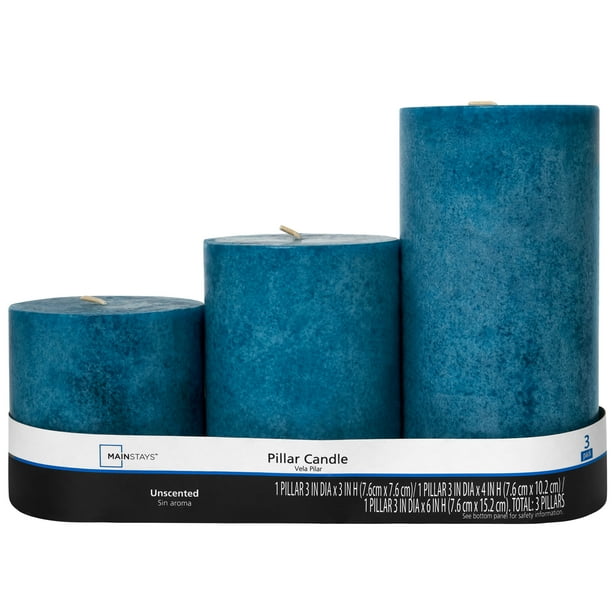 Mainstays Unscented Decorative Mottled Pillar Candles Set (3x3, 3x4 ...