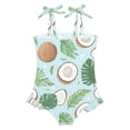 Beach Coconut Pattern Girls' One-Piece Swimsuit Bowknot Tie Shoulder ...
