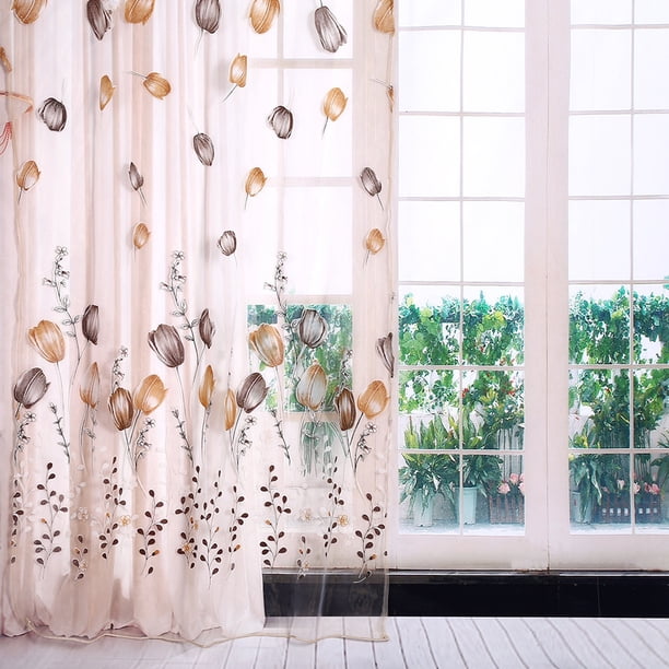 Greensen 100*200cm Colorful Tulips Printing Tulle Curtains Sheer Drape ...