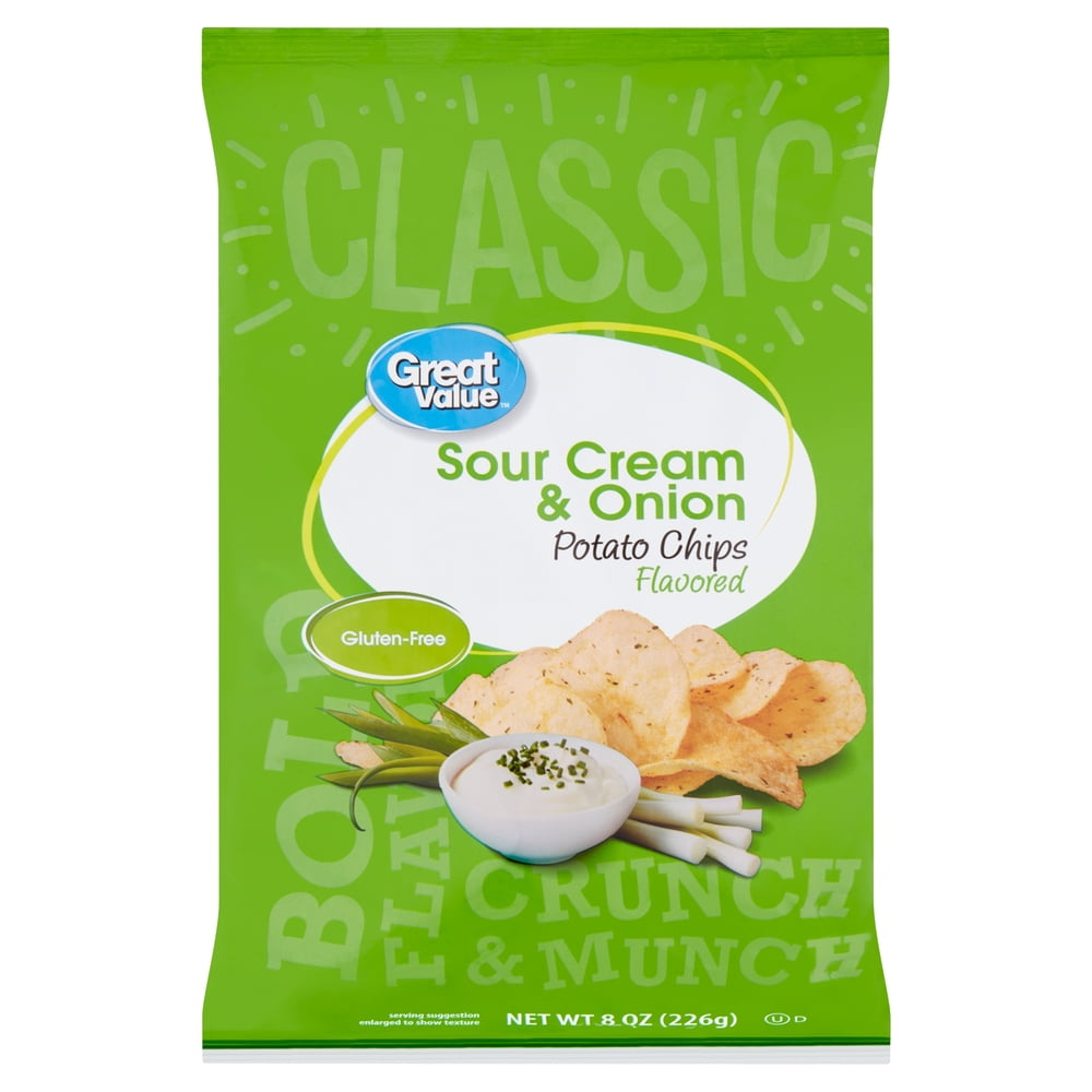 Great Value Sour Cream & Onion Flavored Potato Chips, 8 oz - Walmart ...