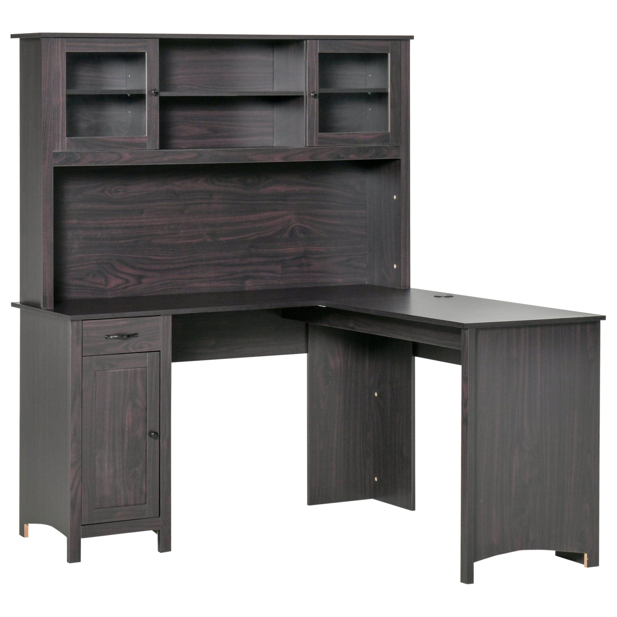 HOMCOM L-Shaped Computer Desk Storage Cabinet Shelf Drawer Cable ...