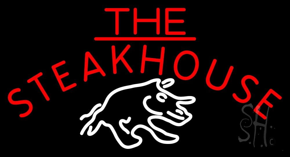 The Steakhouse With Symbol LED Neon Sign 20 x 37 - inches, Black Square ...