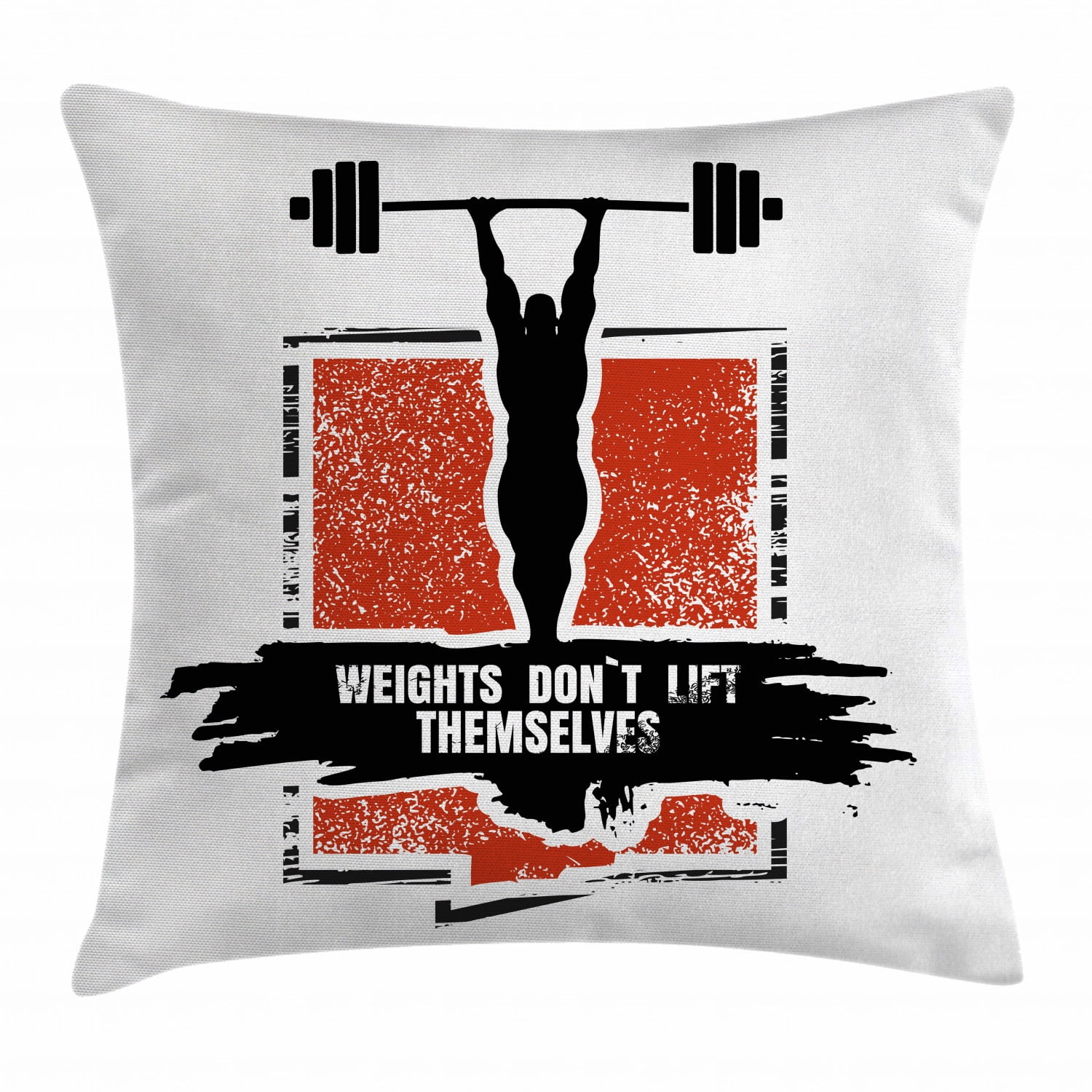 Fitness Throw Pillow Cushion Cover, Bodybuilder and Huge Barbell ...