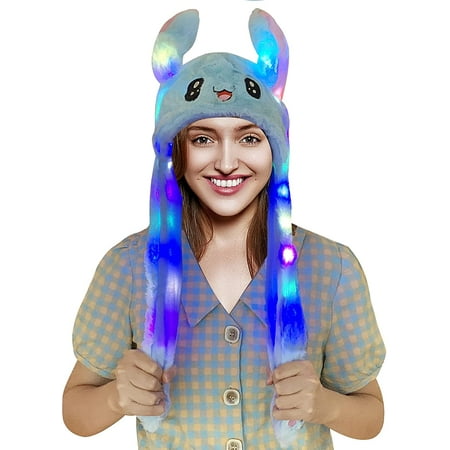 Rabbit Hat Ear Moving Jumping Hat LED Glowing Funny Bunny Plush Hat Cap ...