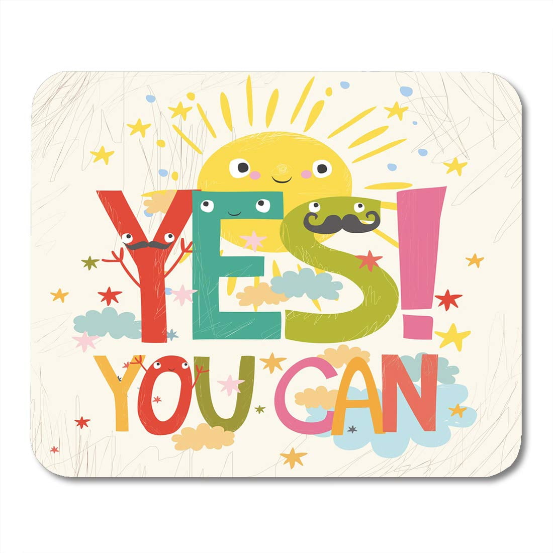 SIDONKU Happy Colorful Quote Yes You Can Lettering with Cute Sun Kid ...