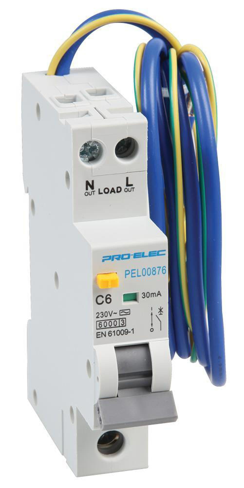 PRO ELEC - 6A Single Pole RCBO, C Curve, 30mA - Walmart.com