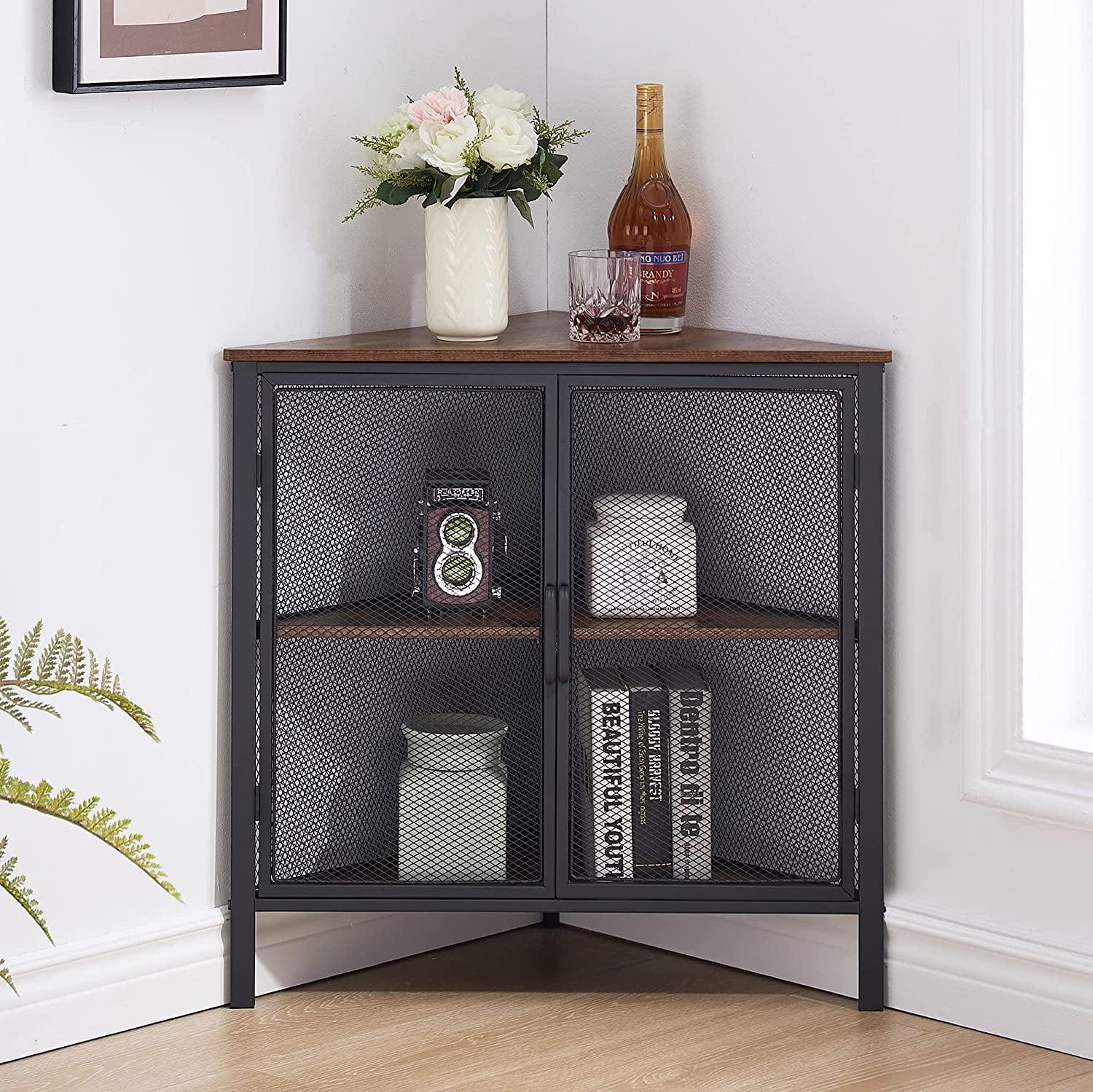 3-Tier Corner Shelf Metal Frame Storage Cabinet Organizer with ...