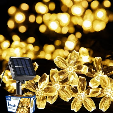 23ft 50 LED Solar Flower String Lights, Outdoor Cherry Blossoms Solar Fairy Lights for Fence ...