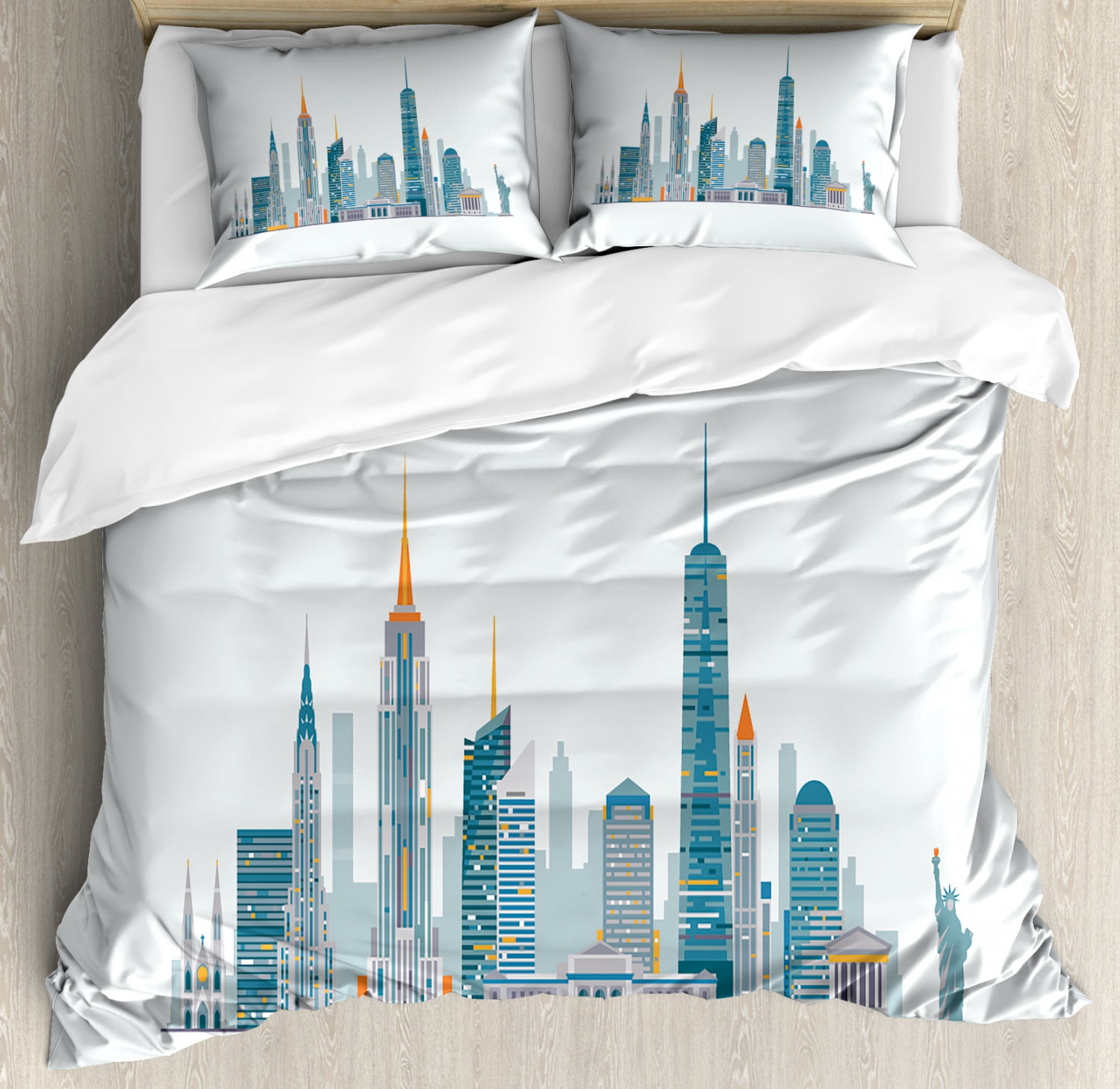 NYC Duvet Cover Set King Size, Megacity New York Big Apple Famous ...