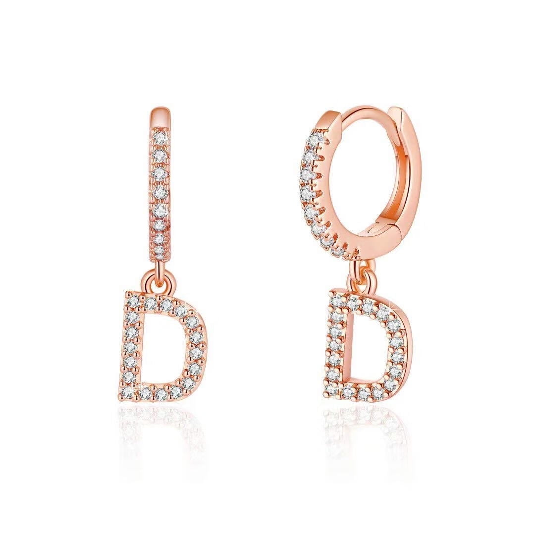 925 Sterling Silver Diamond Letter Stud Earrings For Women
