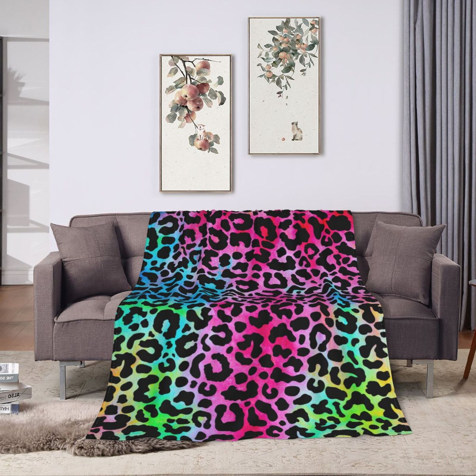 ZNDUO Rainbow Animal Print Pattern Throw Blanket, Lightweight Cozy Soft ...