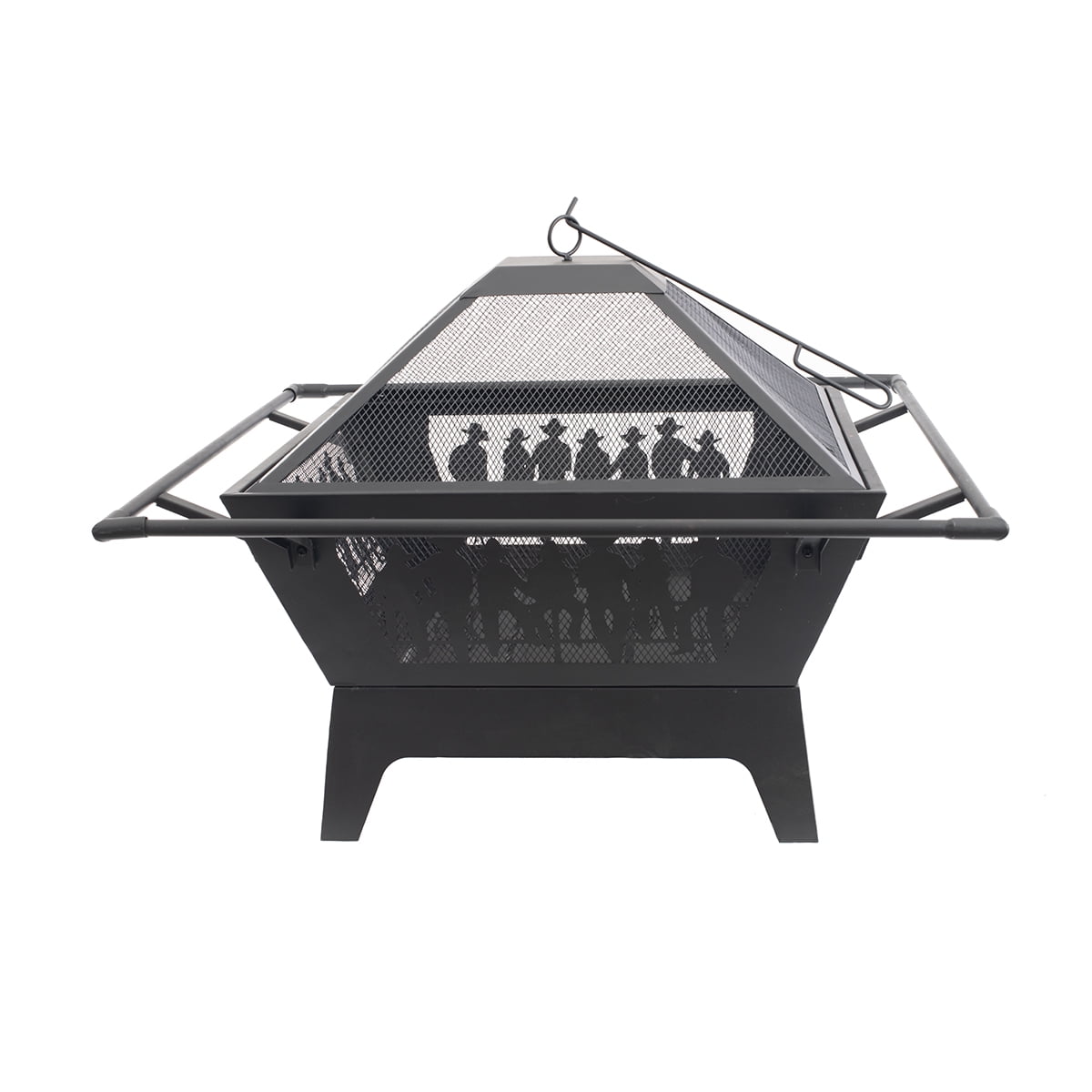 Blue Sky 31" Outdoor Square Fire Pit with Safety Ring and Cover, Black ...