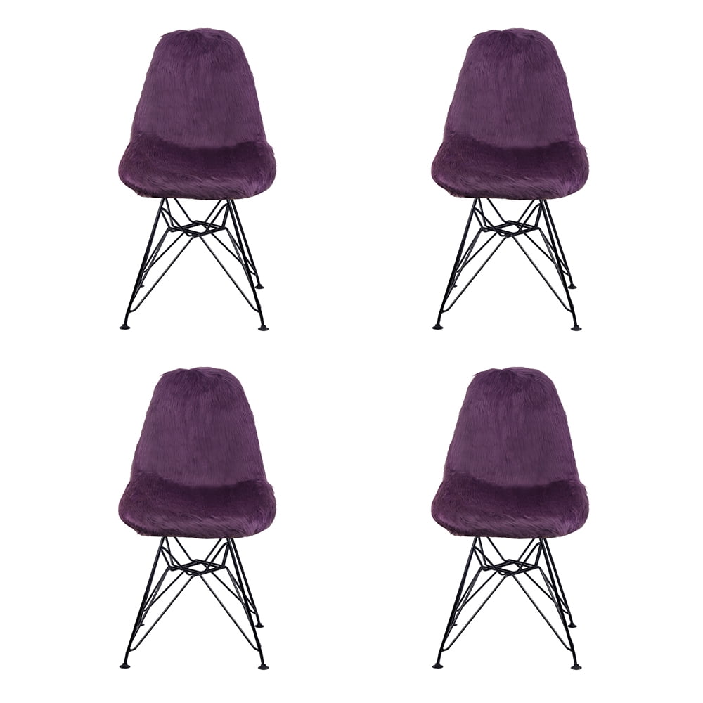 GIA Design Group Purple Armless Faux Fur Dining Chairs with Black Metal ...