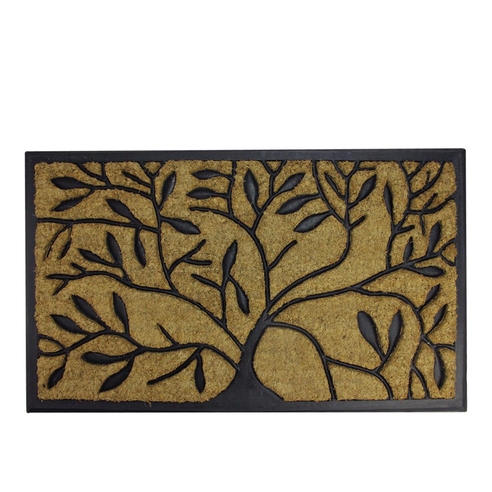 Decorative Black Rubber and Coir Outdoor Rectangular Door Mat 29.5" x ...