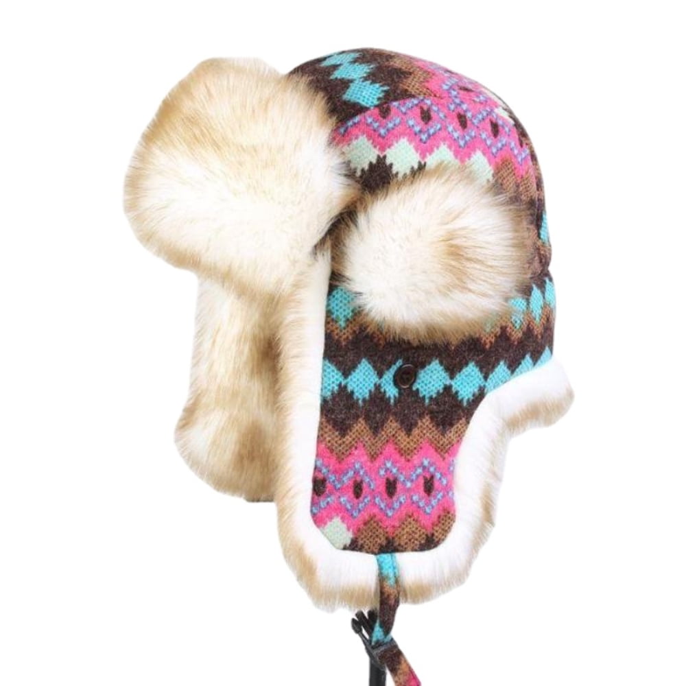 HAORUN Women Winter Ski Hat Faux Fur Ushanka Russian Trapper Bomber Ear ...