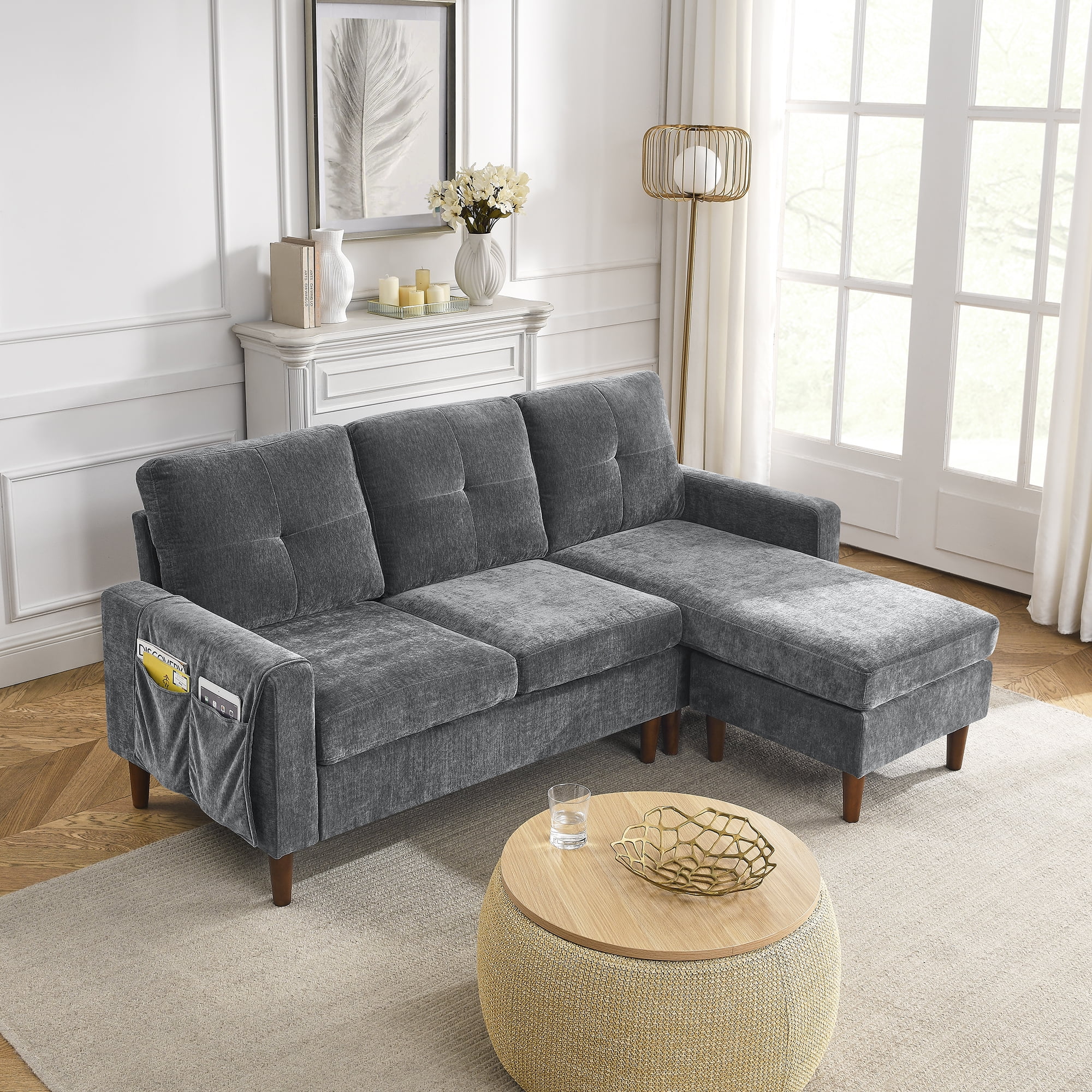 80" Sectional Sofa,Convertible L Shaped Couch with Reversible Chaise ...
