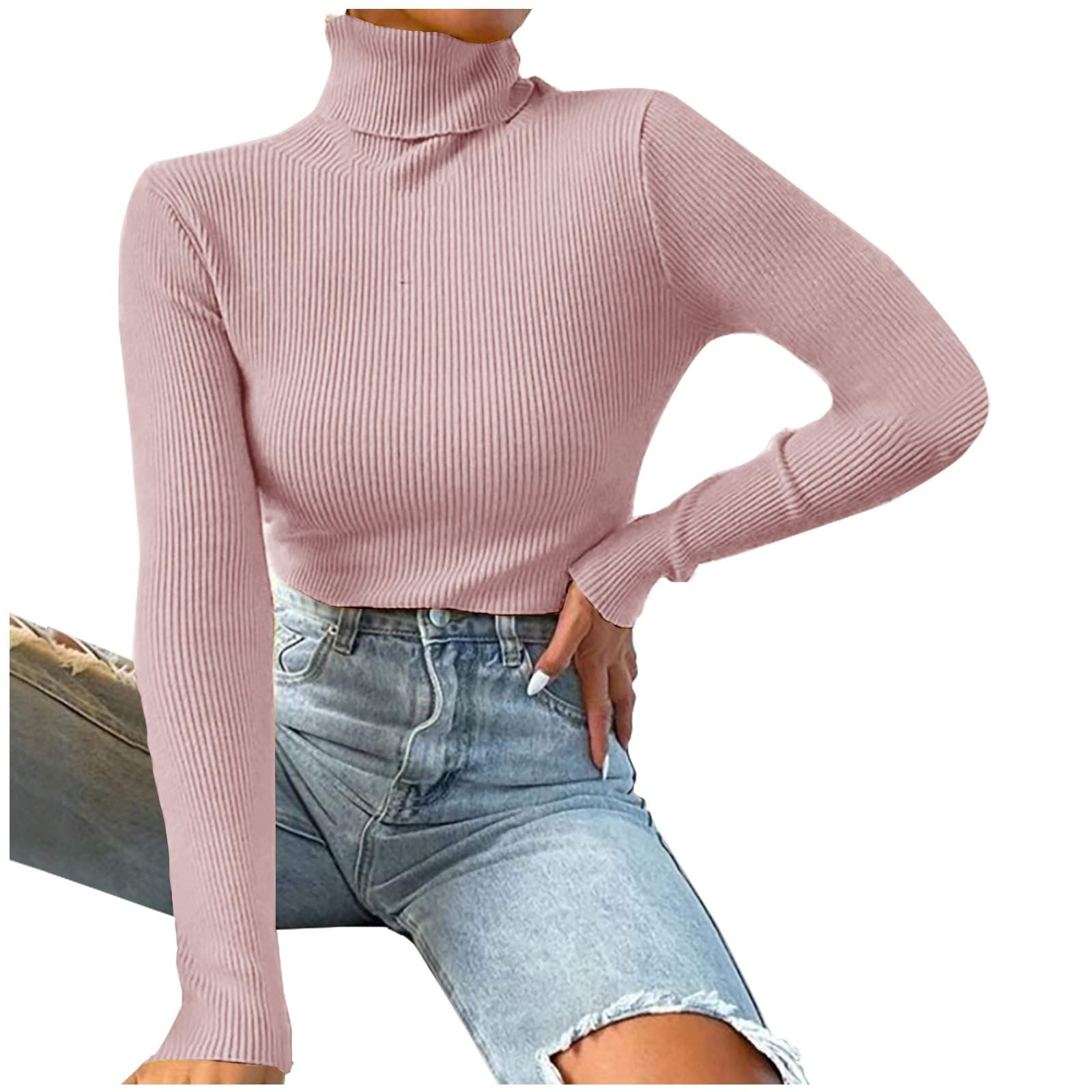 Womens Sweater Turtleneck Ribbed Knit Basic Pullover Sweater Slim Long