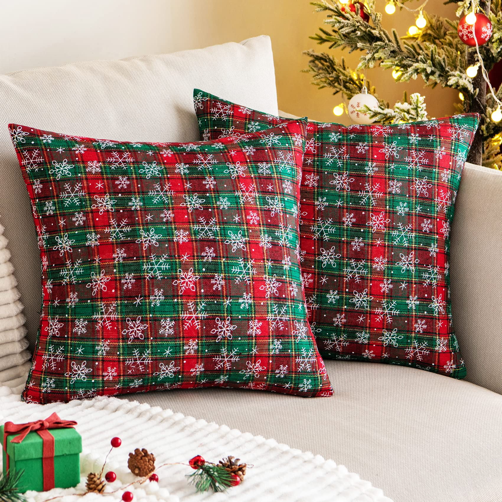 Click here for Pack Of 2 Christmas Plaid Decorative Throw Pillow... prices