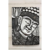 16" Silver Buddha Wall Panel – Hand Carved Decorative Wood Relief, Zen ...