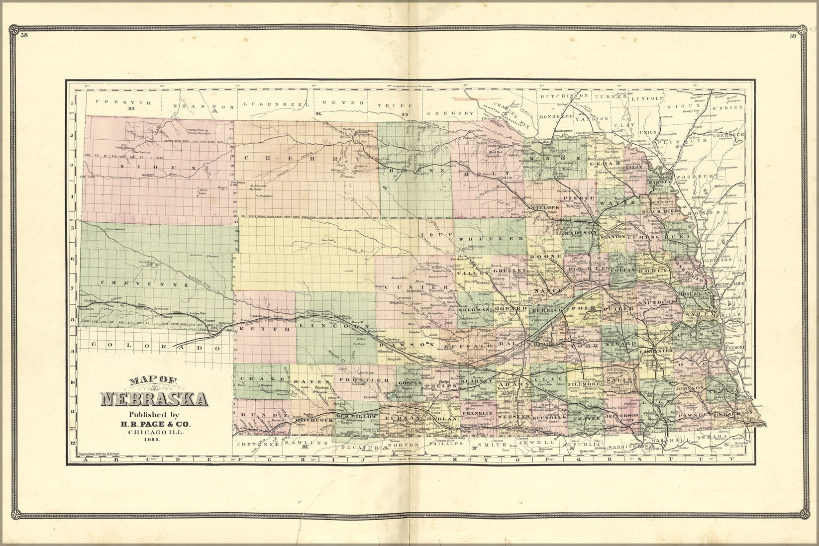 24"x36" Gallery Poster, Map of Nebraska 1885 - Walmart.com