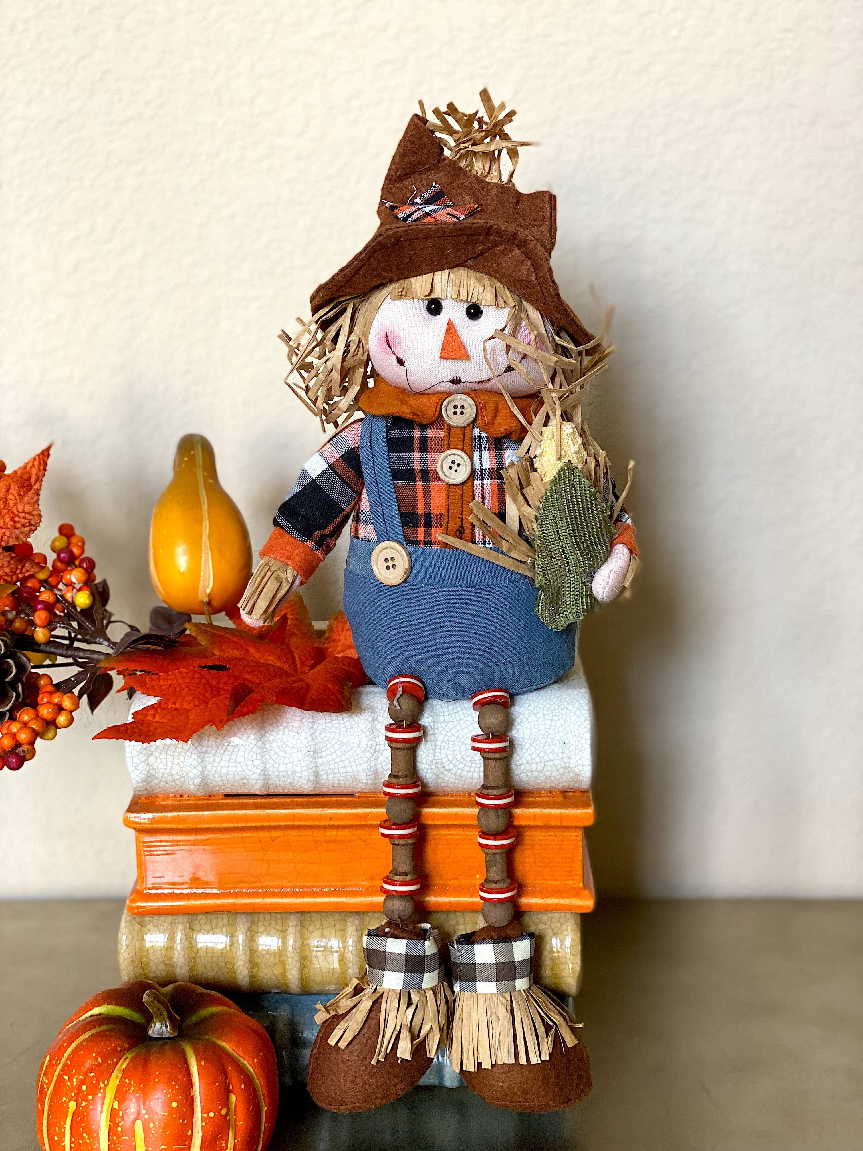 Scarecrow Boy With Corn Husk Fall Autumn Thanksgiving Decoration Shelf ...