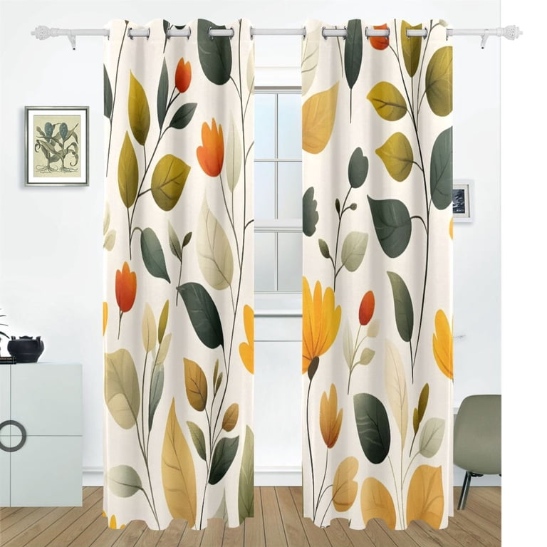 Flowers and Leaves Vector Blackout Curtains 55W x 72 Living Room ...