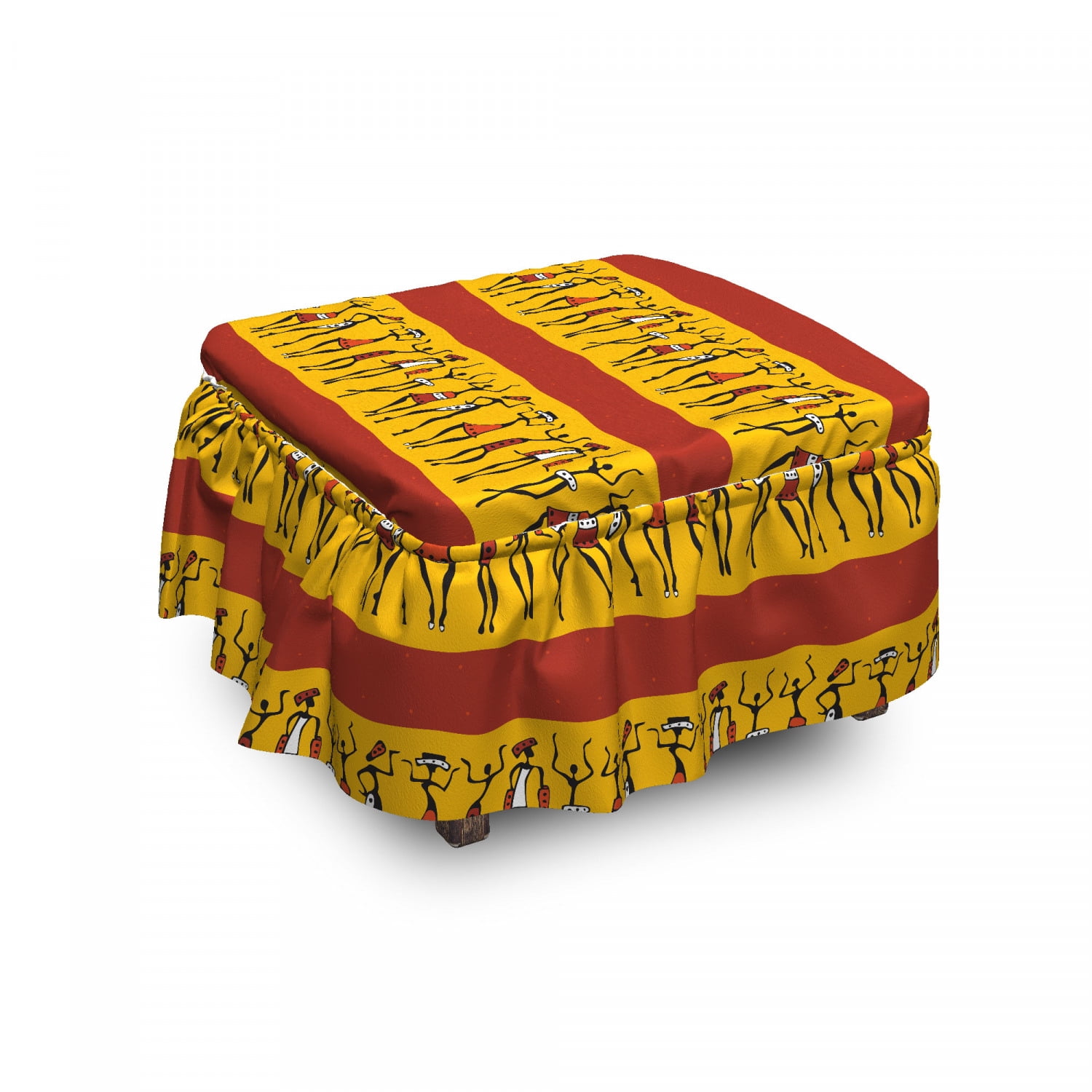 African Ottoman Cover, Dancing People, 2 Piece Slipcover Set with ...