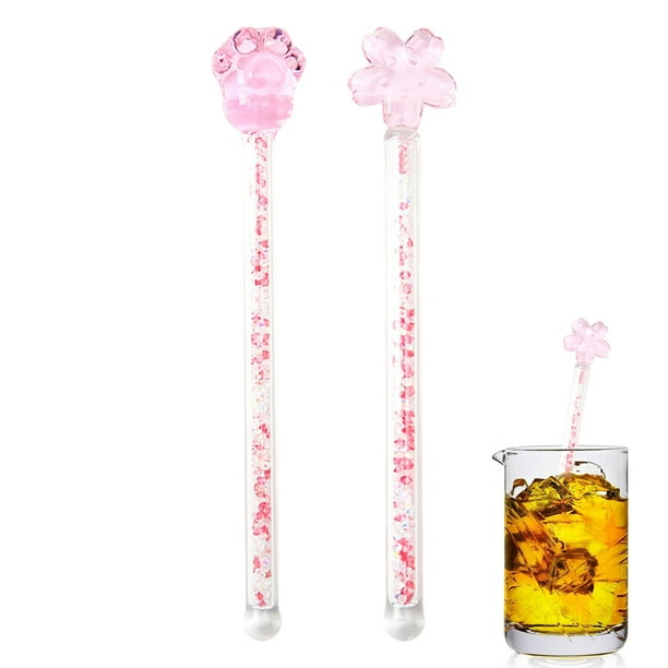 2Pcs Glass Stirring Sticks Cocktail Drink Mixer Bar Round Stir Stick ...