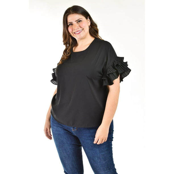 Blusa manga con olanes Roman Fashion Tallas Extras 2314 Negro 40 ...