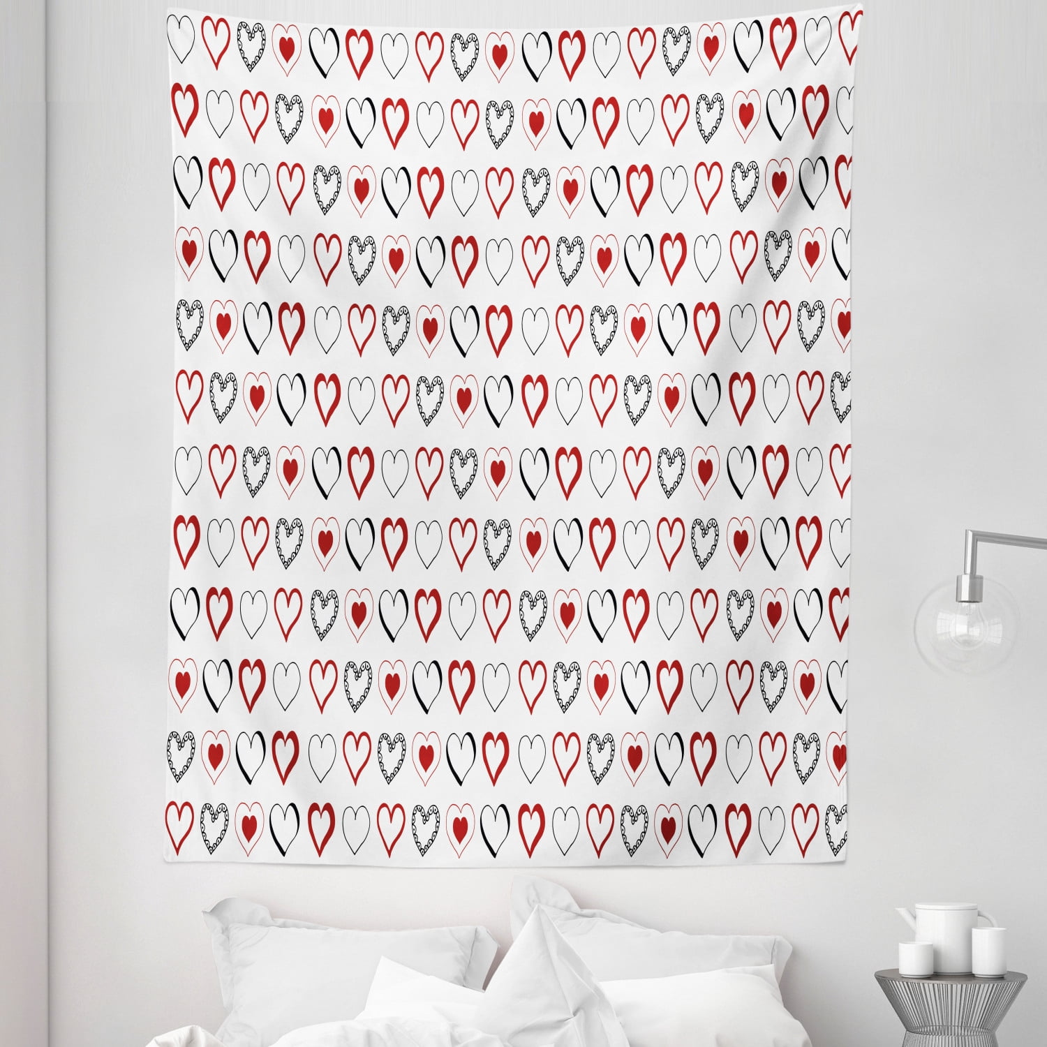 Love Tapestry, Hand Drawn Style Doodle Hearts Valentines Day Romance ...