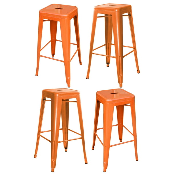 AmeriHome Loft Metal 30" Bar Stool, Orange, Set of 4 - Walmart.com