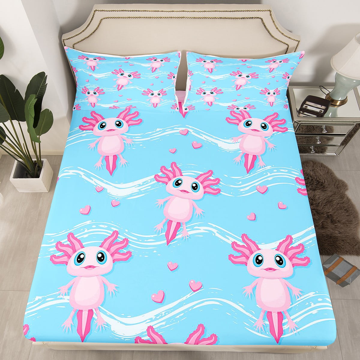 Click here for Yst Kawaii Axolotl Fitted Sheet Pink Axolotls Bed... prices