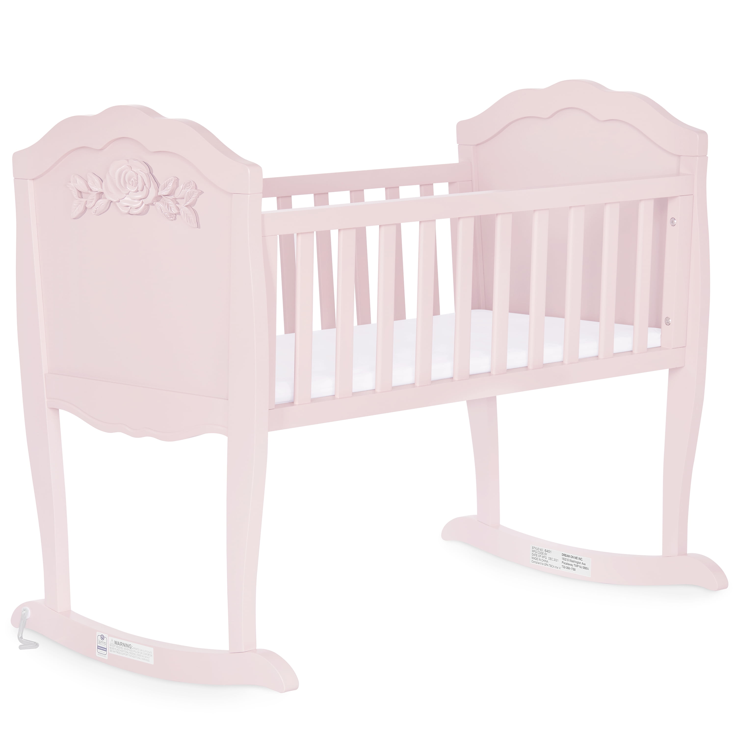 Dream On Me Jasmine Cradle in Blush Pink, JPMA Certified, Stationary ...