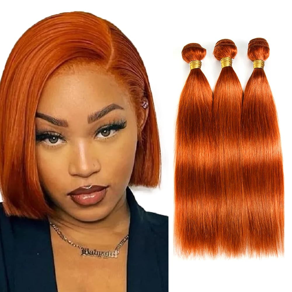 mechones de cabello humano liso de color naranja #350, 28 cm, 30 cm, 32 ...