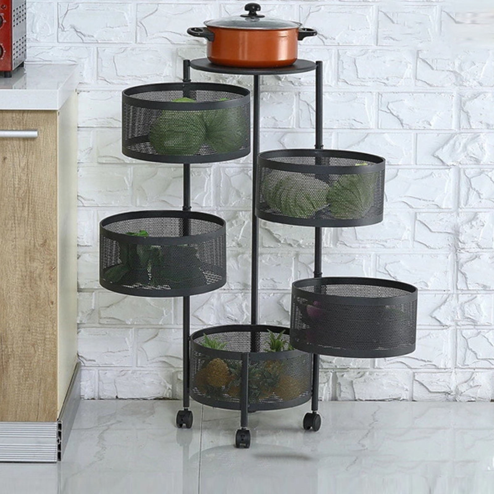 Buy tonchean 5 Tier Fruit Vegetable Storage Basket Rolling Cart for ...