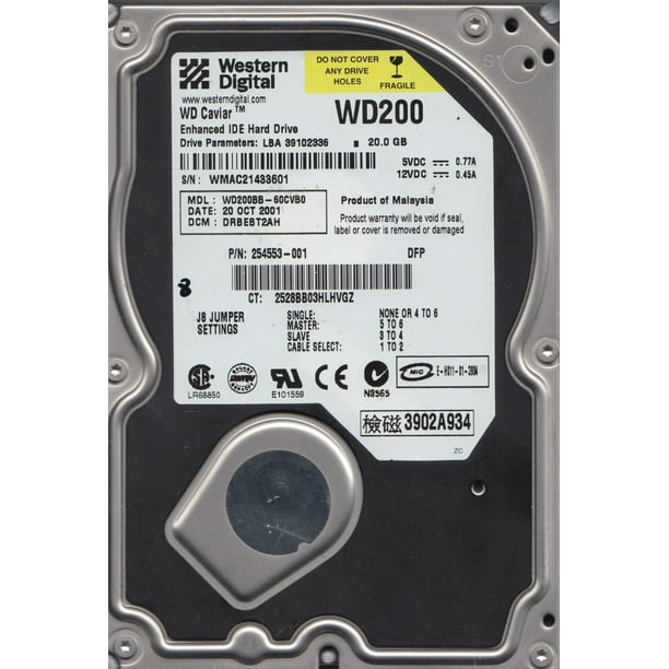 WD200BB-60CVB0, DCM DRBEBT2AH, Western Digital 20GB IDE 3.5 Hard Drive ...