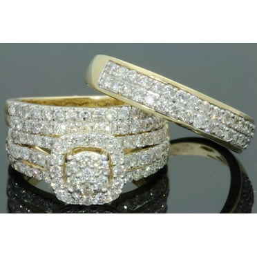 2.00Ct Round Cut Simulated Diamond Engagement Wedding Band Ring Set ...