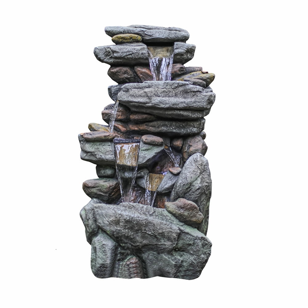 Outdoor Water Fountain with White LED Lights Large Waterfall 40 Inches ...