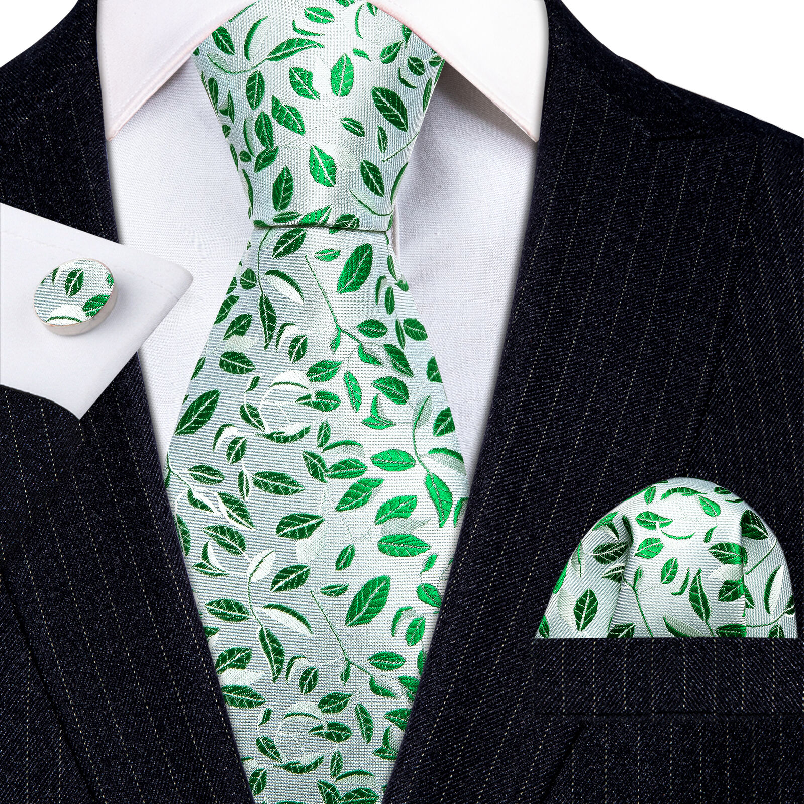 Barry.Wang Men's Tie Set with Handkerchief Cufflinks Flower Paisley ...
