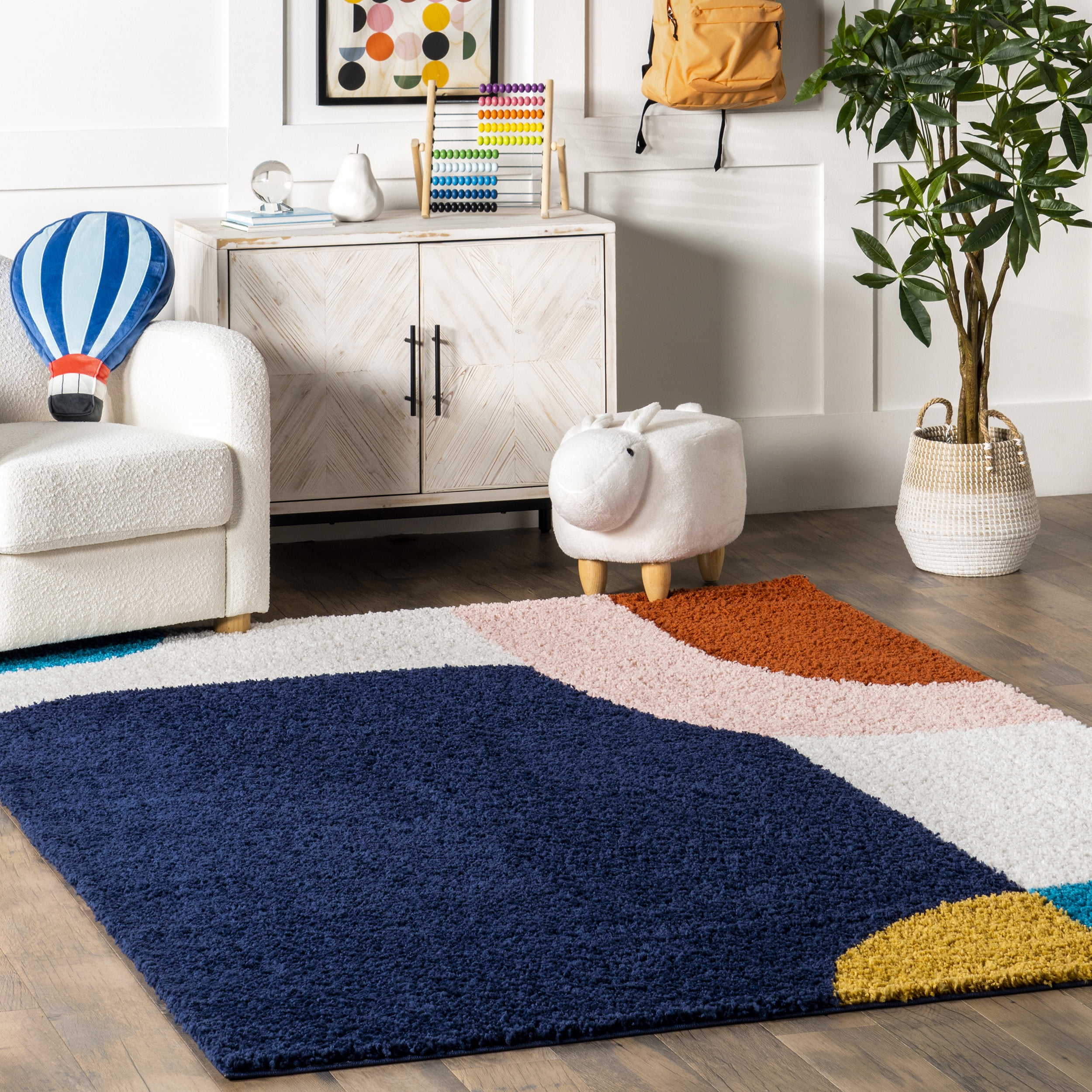 nuLOOM Ellyn Abstract Shapes Shag Area Rug, 5' 3" x 7' 6", Blue ...