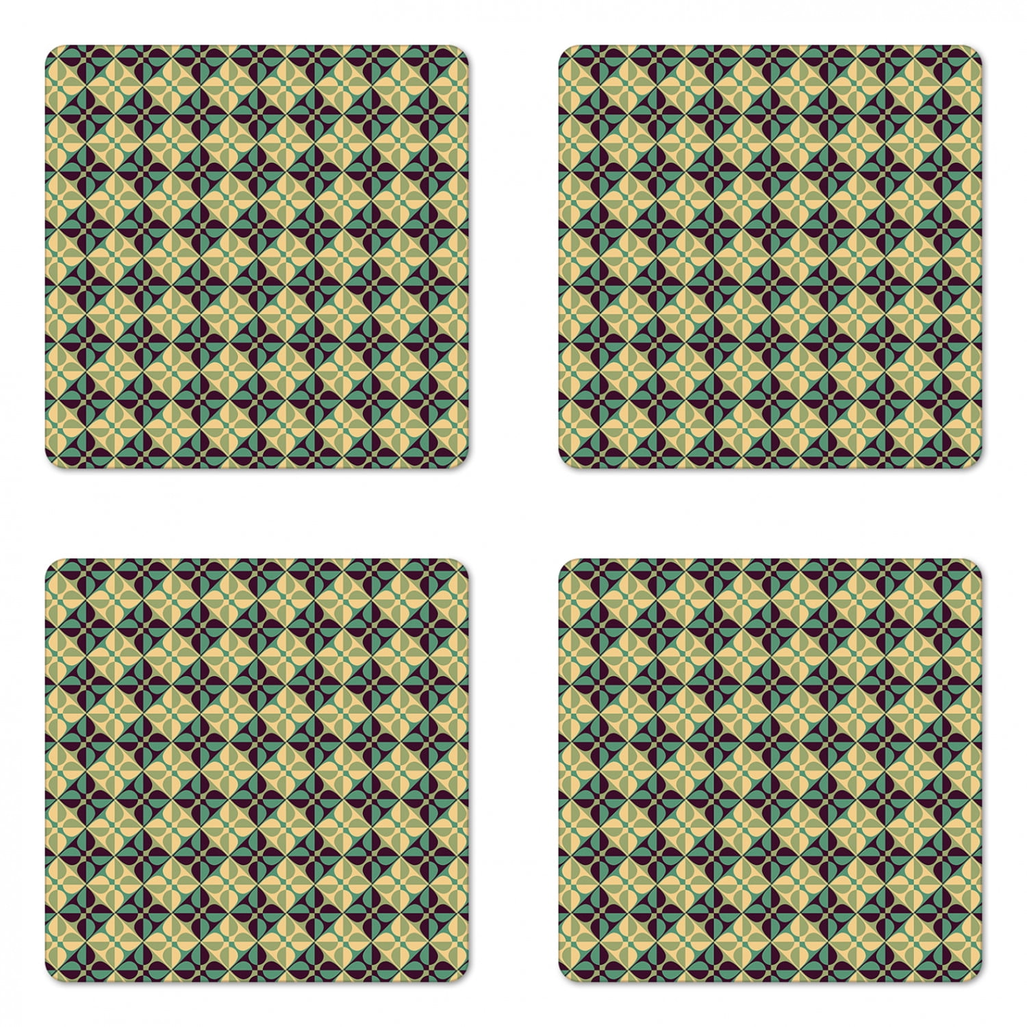 Geometric Coaster Set of 4, Antique Ornamental Symmetrical Tile Design ...