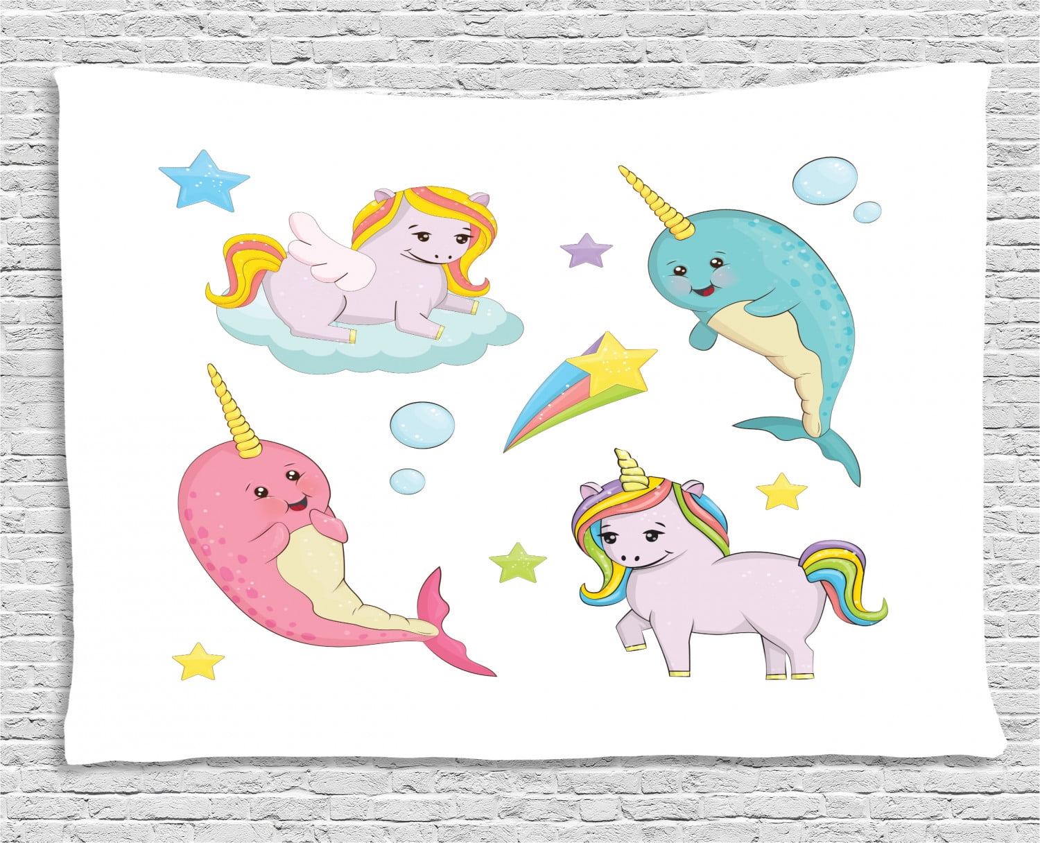 Narwhal Tapestry, Rainbow Colored Unicorns of the Land and Ocean Girly ...